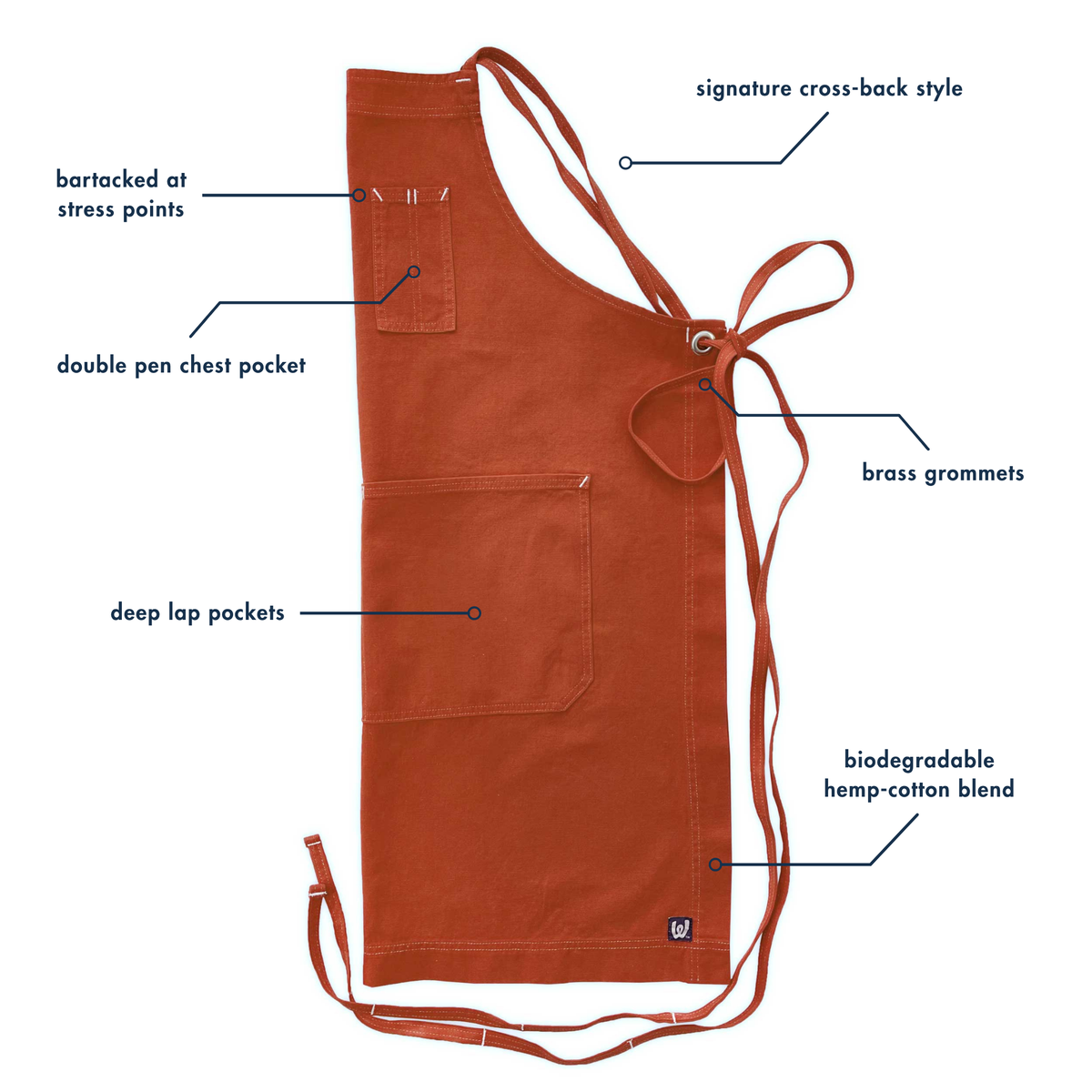 Terracotta Full Cross-Back Apron – White Bark Workwear